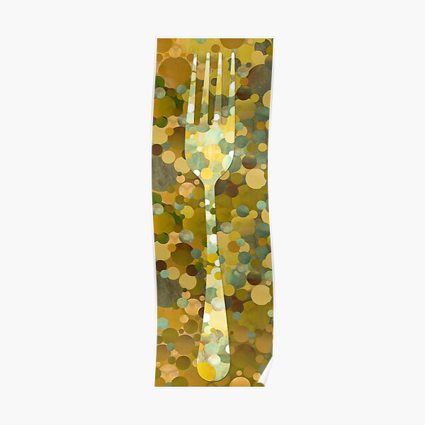 "Whimsical Kitchen Art Decor In Yellow And Gold - Fork " Poster for ...