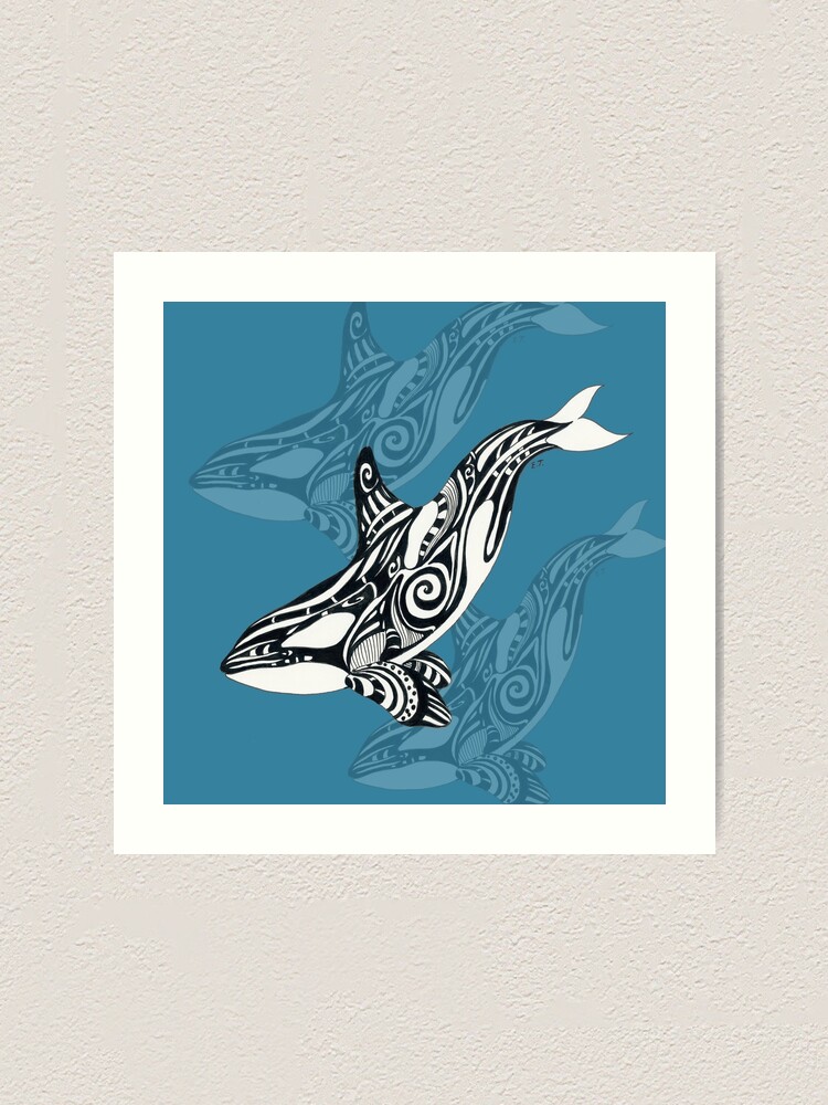 "Orca Killer Whale Tribal Tattoo Pacific Tlingit Indigo Blue Ink" Art ...