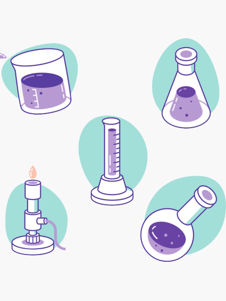 "science , Bunsen burner , beaker , flask , thermometer " Sticker for ...
