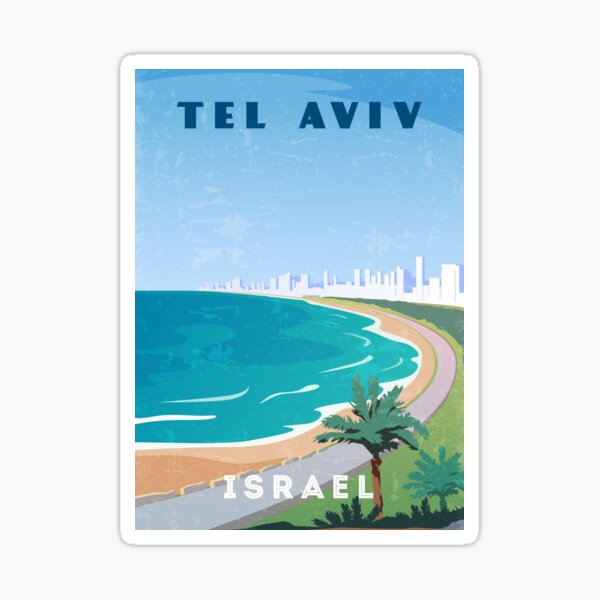 "Tel Aviv, Israel - Retro travel minimalist poster" Sticker for Sale by ...