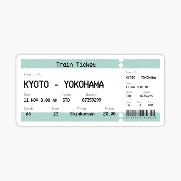 "Kyoto to Yokohama Train Ticket" Sticker for Sale by theredfoxs | Redbubble
