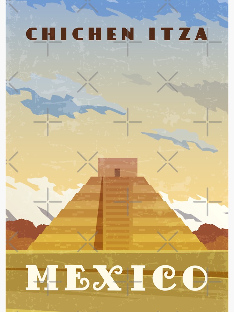 "Chichen Itza, Mexico - Retro travel minimalist poster" Sticker by ...