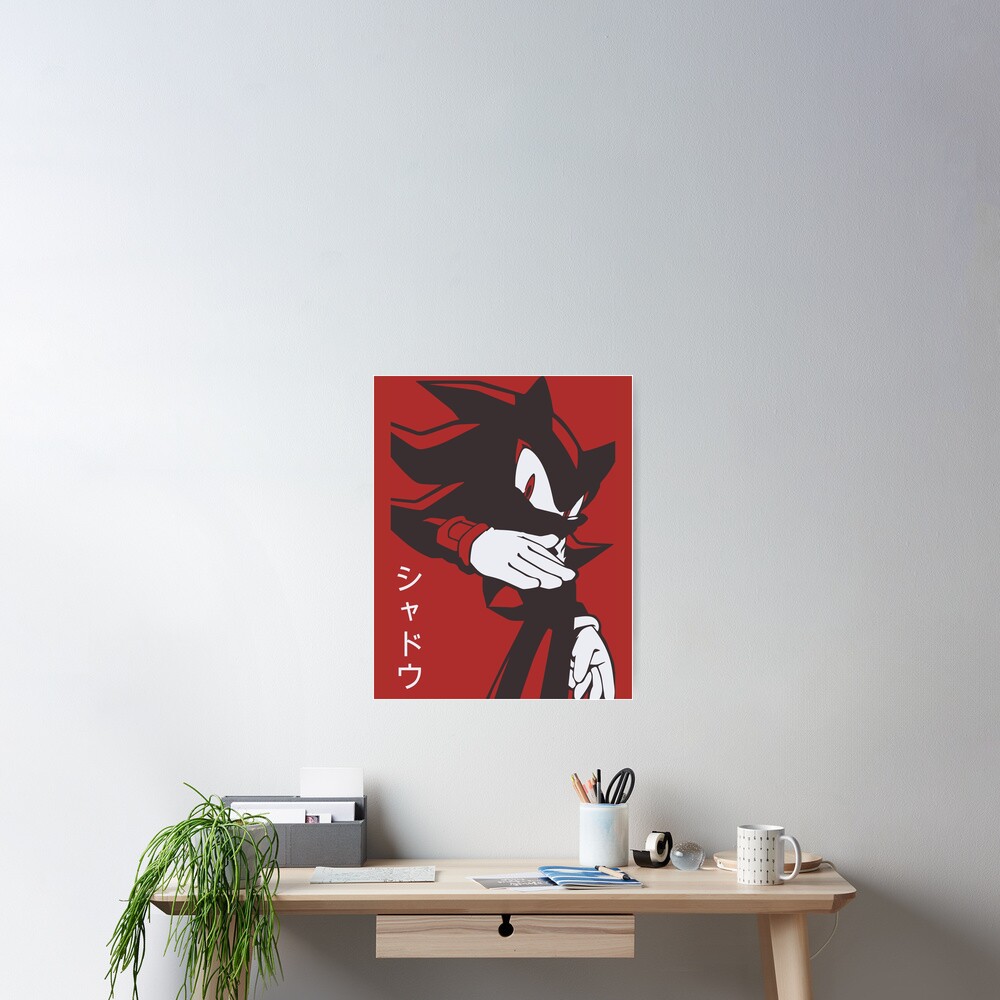 "Normal Black Shadow Hedgehog anime manga style Background Red" Poster ...