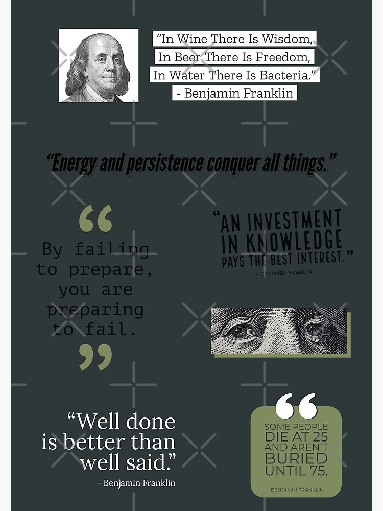 "Benjamin Franklin Quotes Wine Beer Water" Poster by a-golden-spiral ...