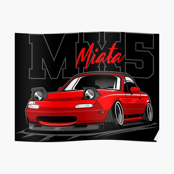"red miata jdm car" Poster for Sale by wellyans | Redbubble