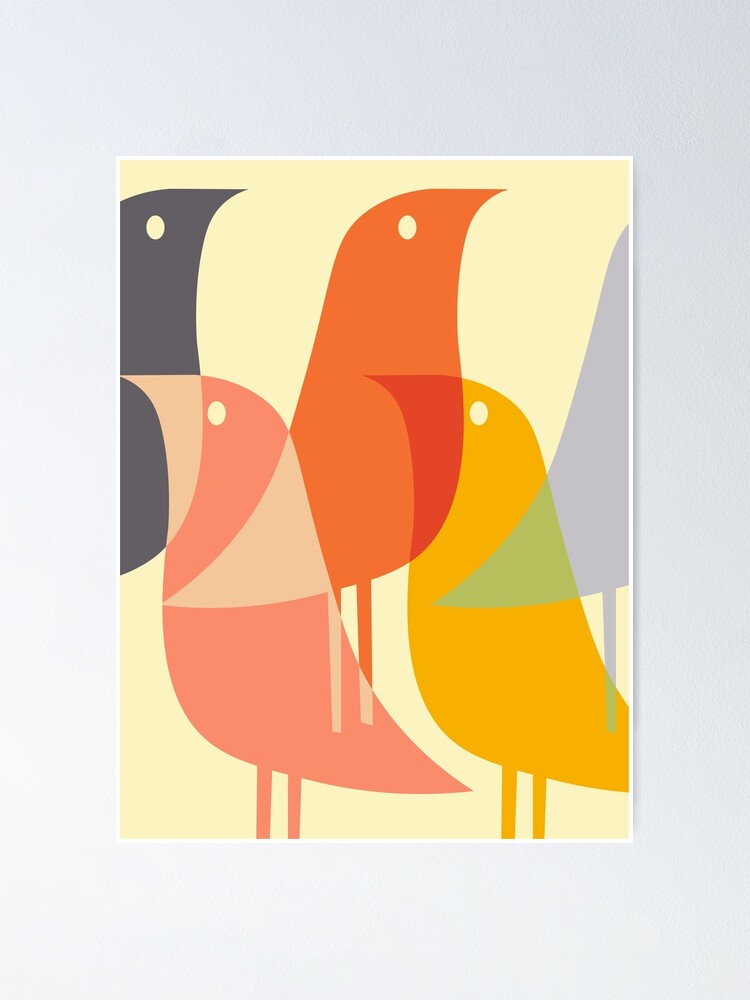"Art Deco Birds - Kitchen Wall Art Print | 60s Vintage Mid Century ...