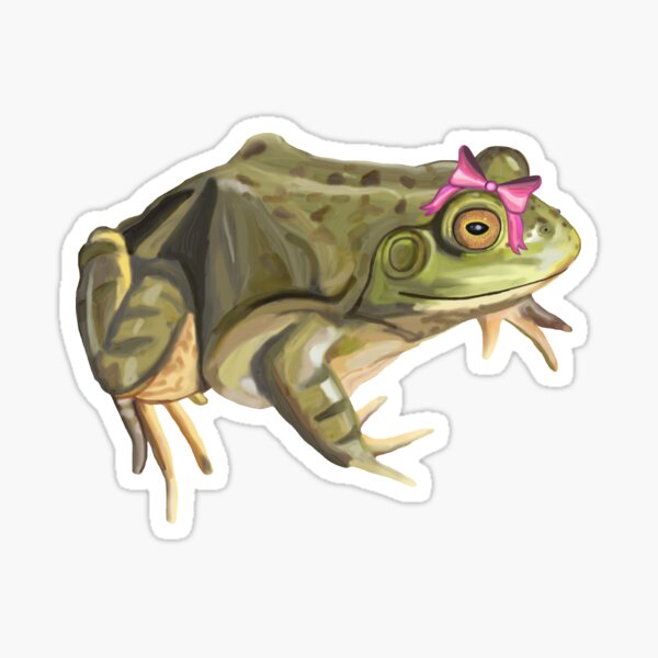"Girly American Bullfrog with Pink Bow" Sticker by DeborahCamp | Redbubble
