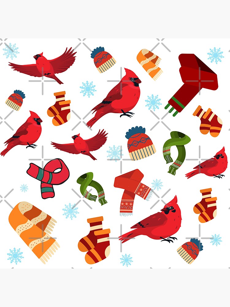 "Cardinals pattern- cute red cardinals" Sticker by BronikowskiART ...
