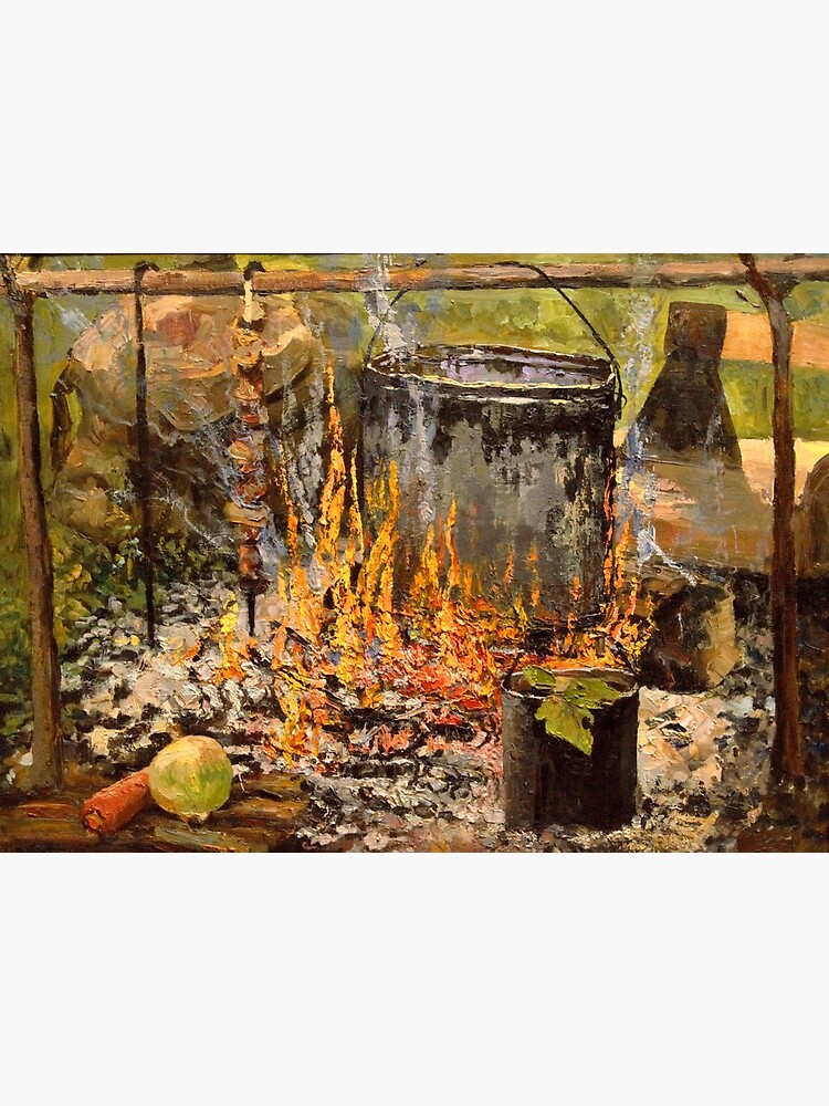 "Fire cooking. Still life impressionism oil painting" Poster for Sale ...
