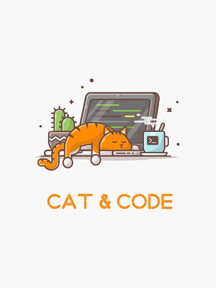 "cat and code" Sticker for Sale by Asmalekie | Redbubble