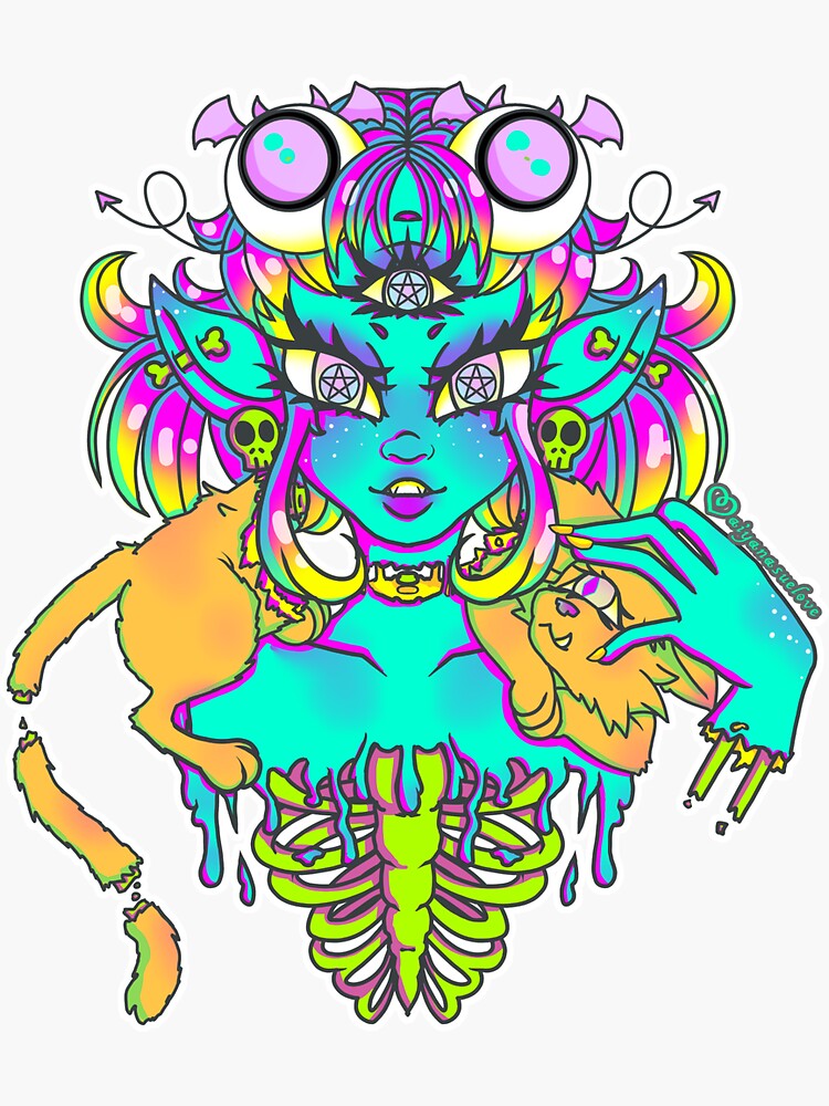 "Neon Monster Girl!" Sticker by EternalBlossom1 | Redbubble