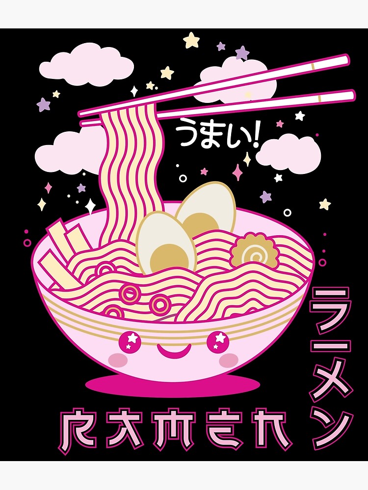 "Cute Kawaii Anime Ramen Noodles Soup Japanese Aesthetic" Poster by ...