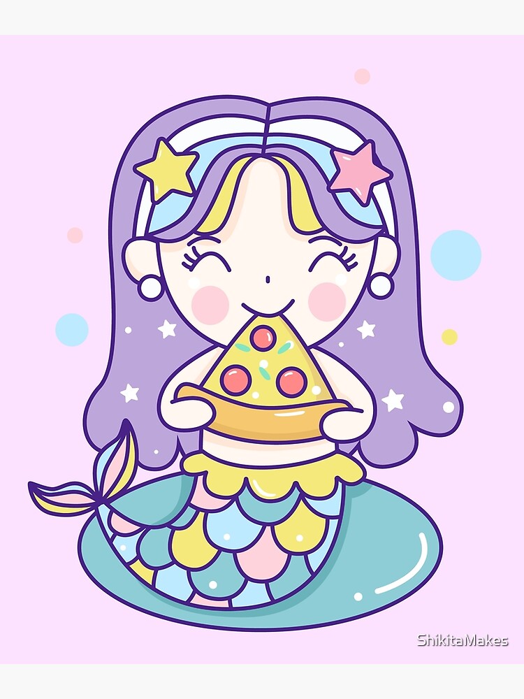 "Kawaii Mermaid Eating Pizza " Photographic Print for Sale by ...