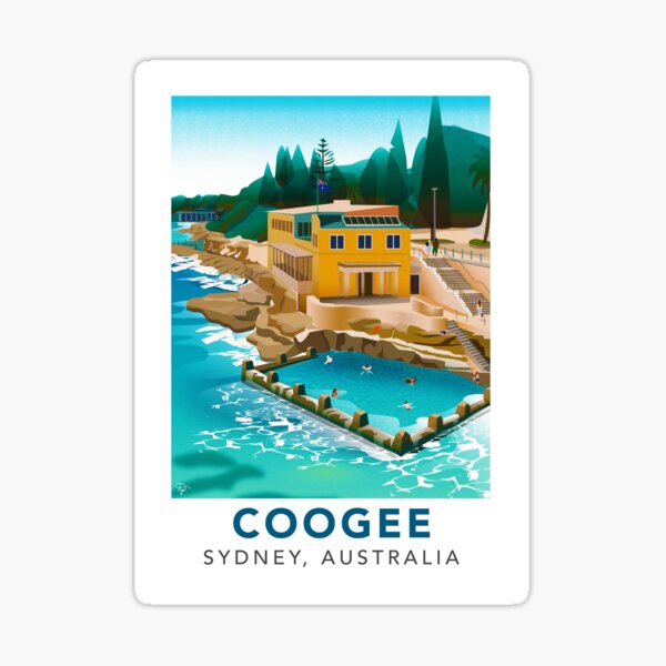 "Coogee Beach Sydney Australia Travel Illustration Print" Sticker by ...
