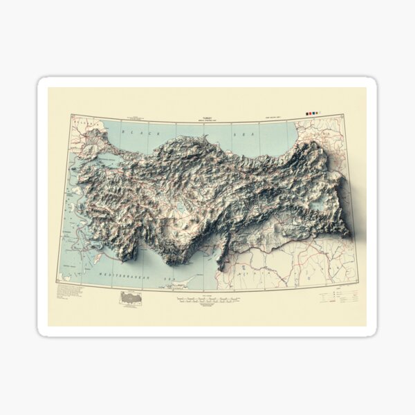 "1946 Turkey Relief Map 3D digitally-rendered" Sticker for Sale by ...