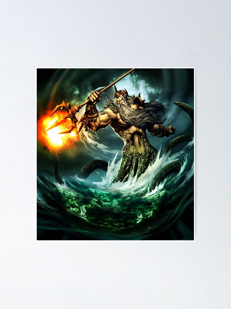 "Poseidon God-Of-The-Sea-Angry-Drawing" Poster for Sale by latashabrown ...