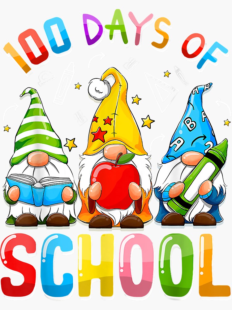 "Happy 100th Day Of School Three Gnomes Virtual Teachers Kids " Sticker ...