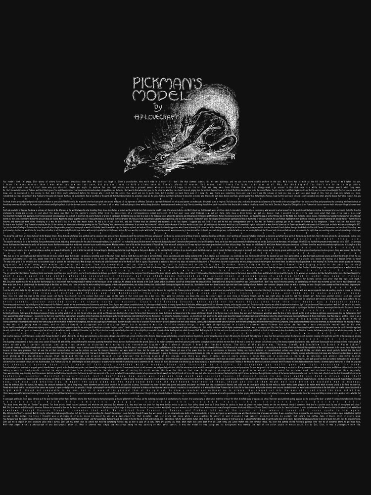 "Pickman's Model by H.P. Lovecraft (Black)" T-shirt for Sale by ...