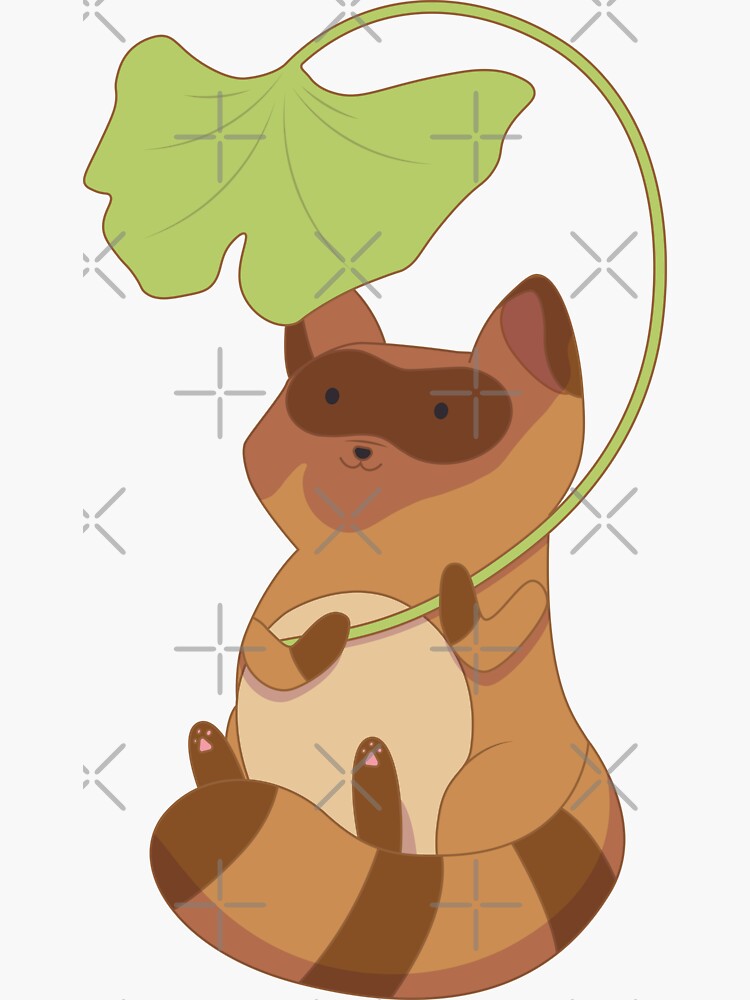 "Tanuki with ginkgo leaves" Sticker for Sale by Green-birdy | Redbubble