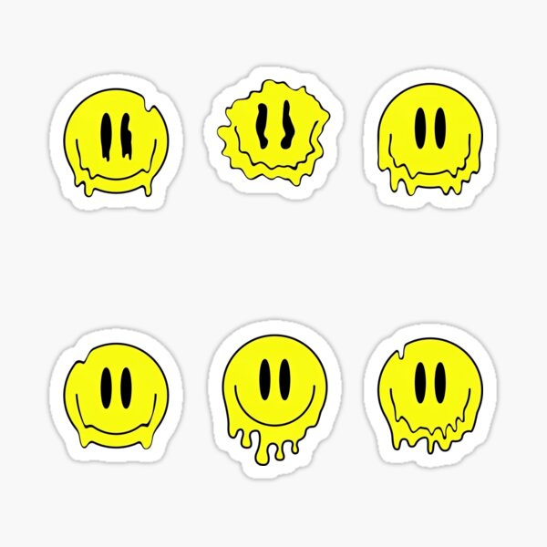 "Drippy Smiley Face Stickers Pack, Trip Style, Multi" Sticker for Sale ...