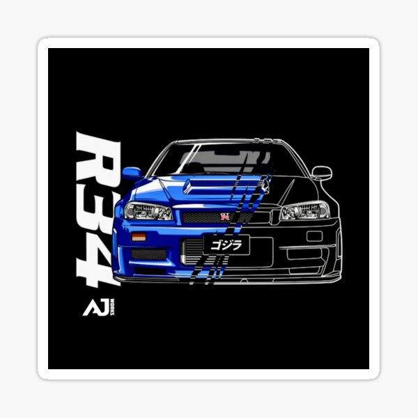 "Nissan Skyline GTR R34 Nismo Vspec Bayside Blue @aj_works1" Sticker by ...