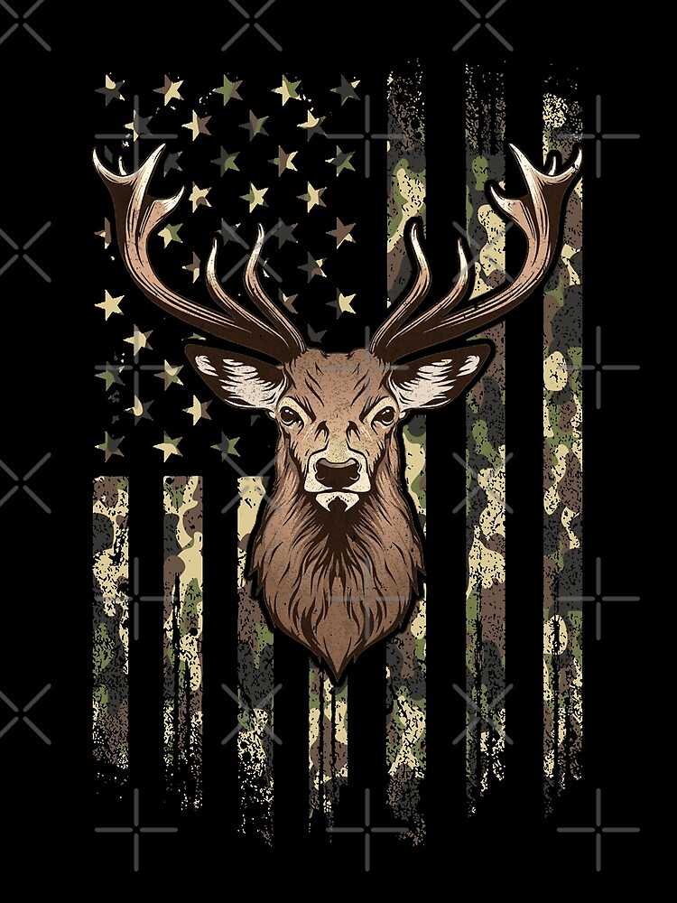 "Deer Whitetail Buck American Camo US Flag Deer Hunting" Poster for ...