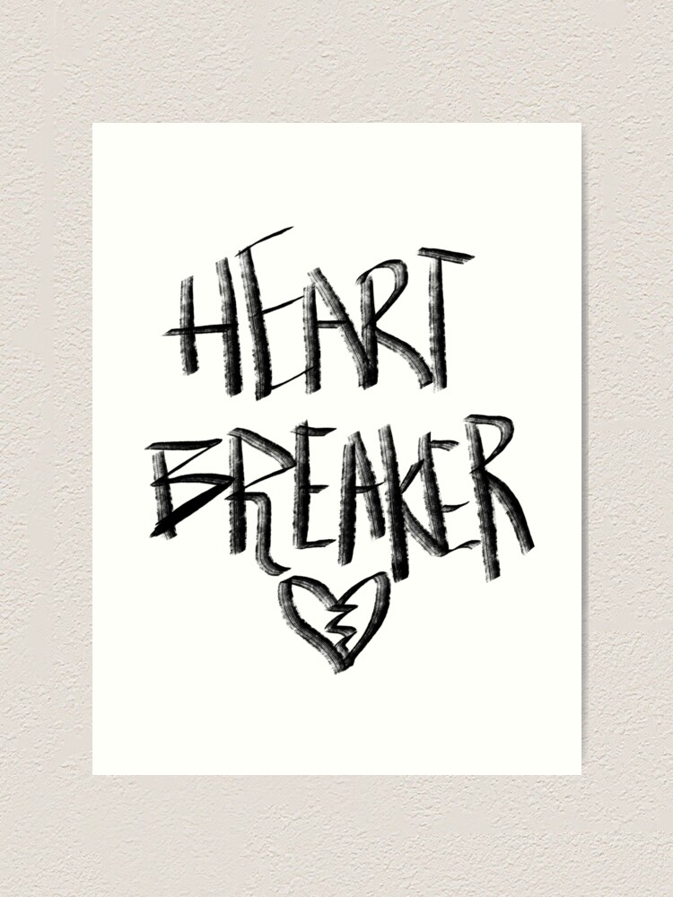 "Heart Breaker Hand Lettering Brush Strokes and Cracked Heart Doodle ...