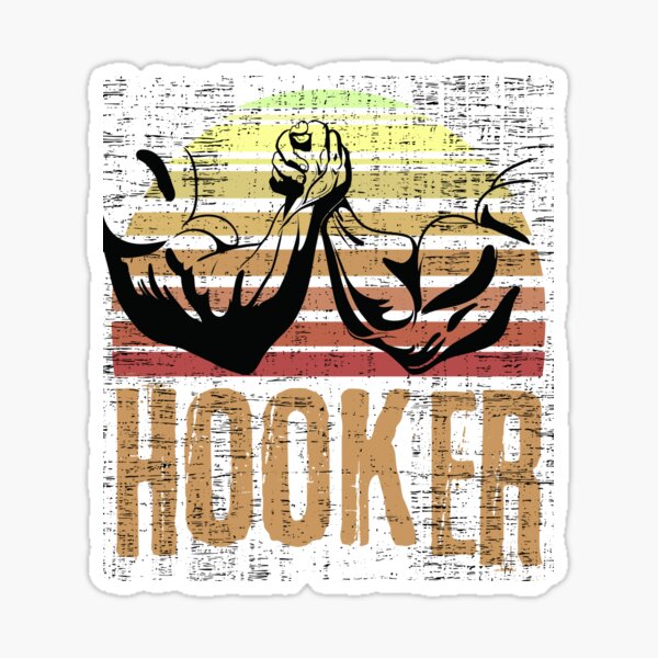 "Hooker Armwrestler Sunset" Sticker for Sale by randitheartist | Redbubble
