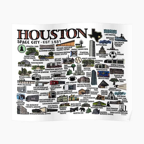 "Houston Texas Map " Poster for Sale by fiberandgloss | Redbubble