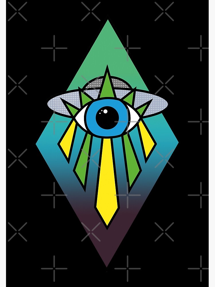 "UFO Eye Art Deco Geometric Diamond Shape Dark Green Blue Sea Sky Space ...
