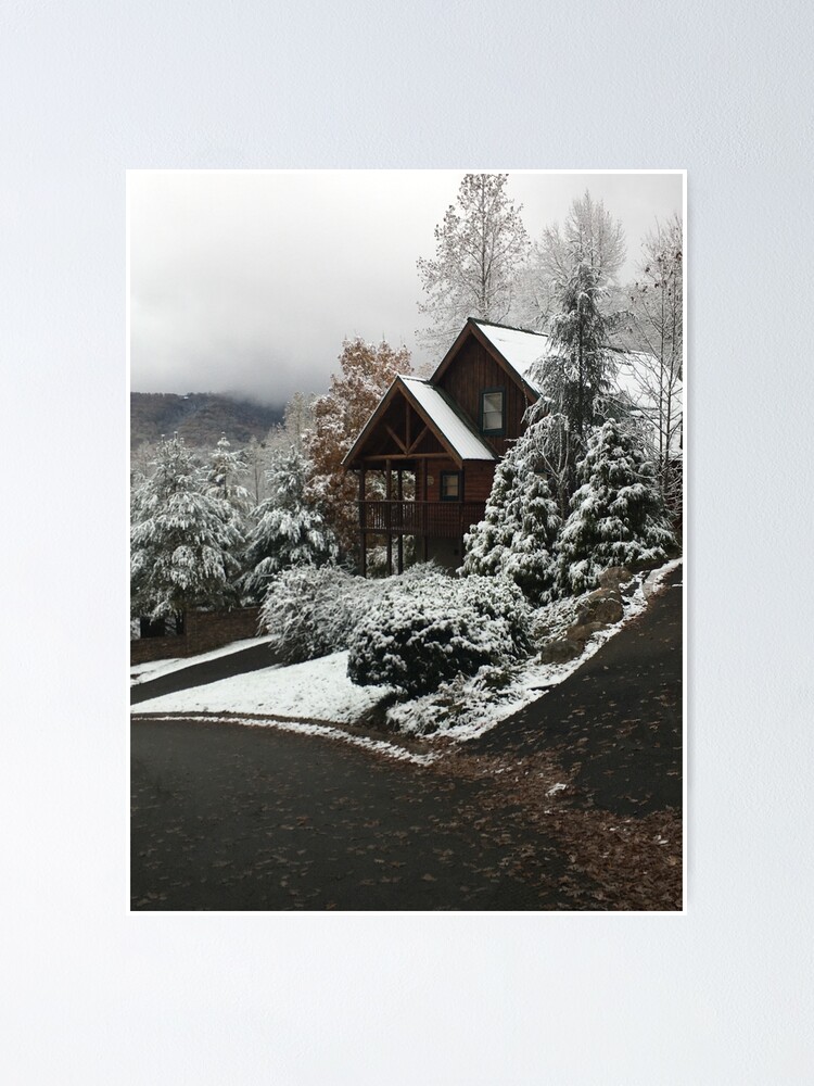 "snowy mountain cabin" Poster for Sale by zerrdesign | Redbubble