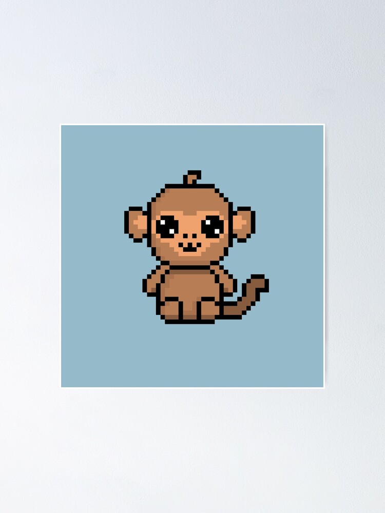 "Cute Monkey (Chibi Pixel Animal Character)" Poster for Sale by Pixe11y ...