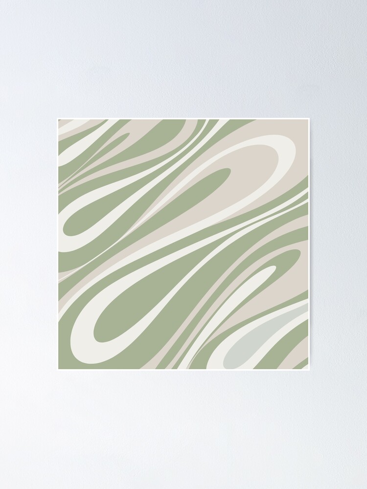 "Fluid Vibes Retro Aesthetic Swirl Abstract Pattern Sage Green Cream ...