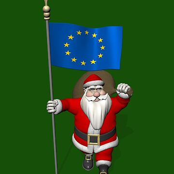 Pere Noel avec le drapeau de l Union europeenne Impression rigide