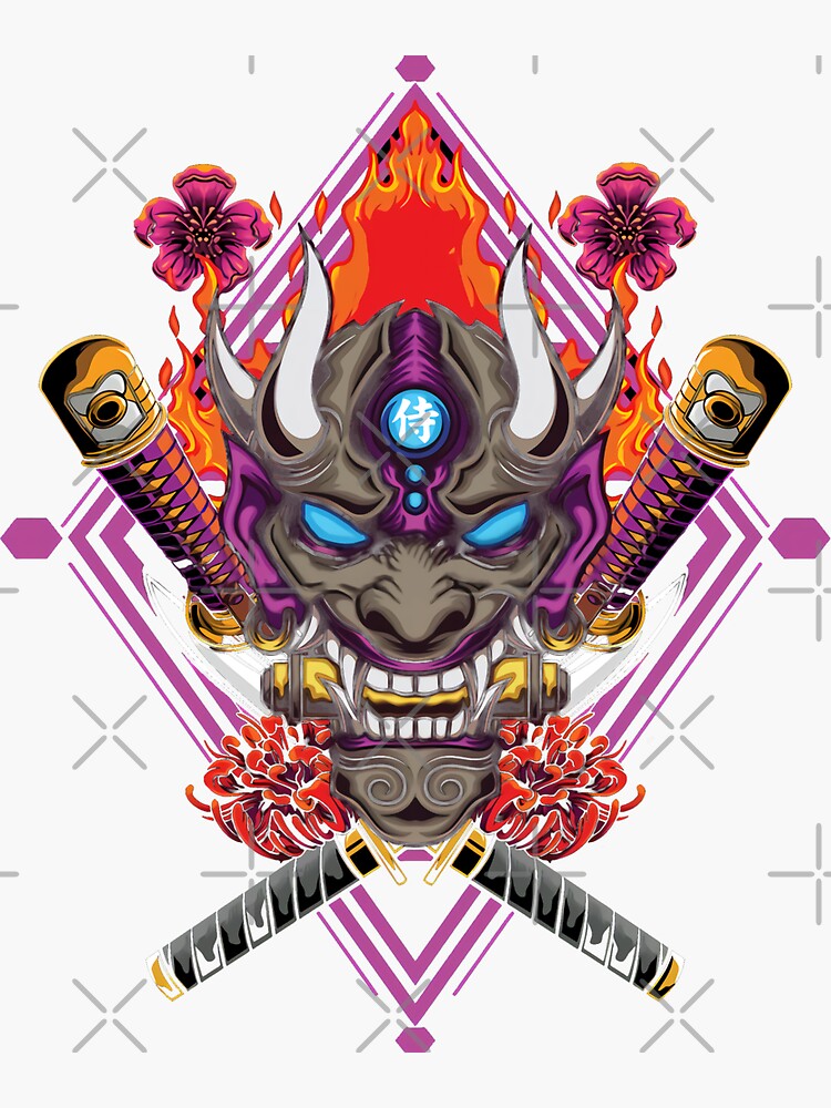 "japanese samurai oni mask" Sticker for Sale by bisly | Redbubble