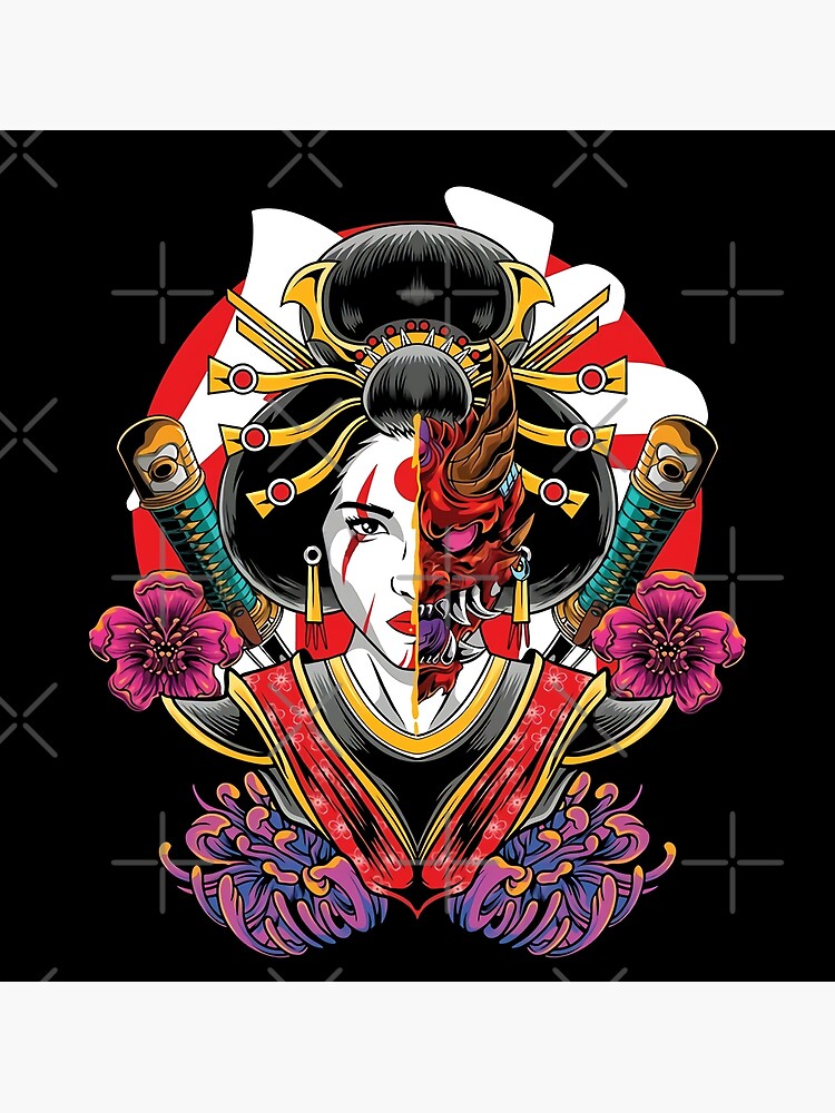 "japanese oni geisha with kitsune mask" Poster for Sale by bisly ...
