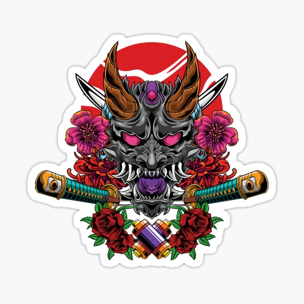 "japanese samurai oni mask with katana " Sticker for Sale by bisly ...