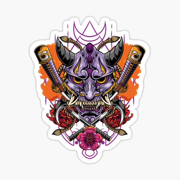 "japanese samurai oni mask and katana" Sticker for Sale by bisly ...