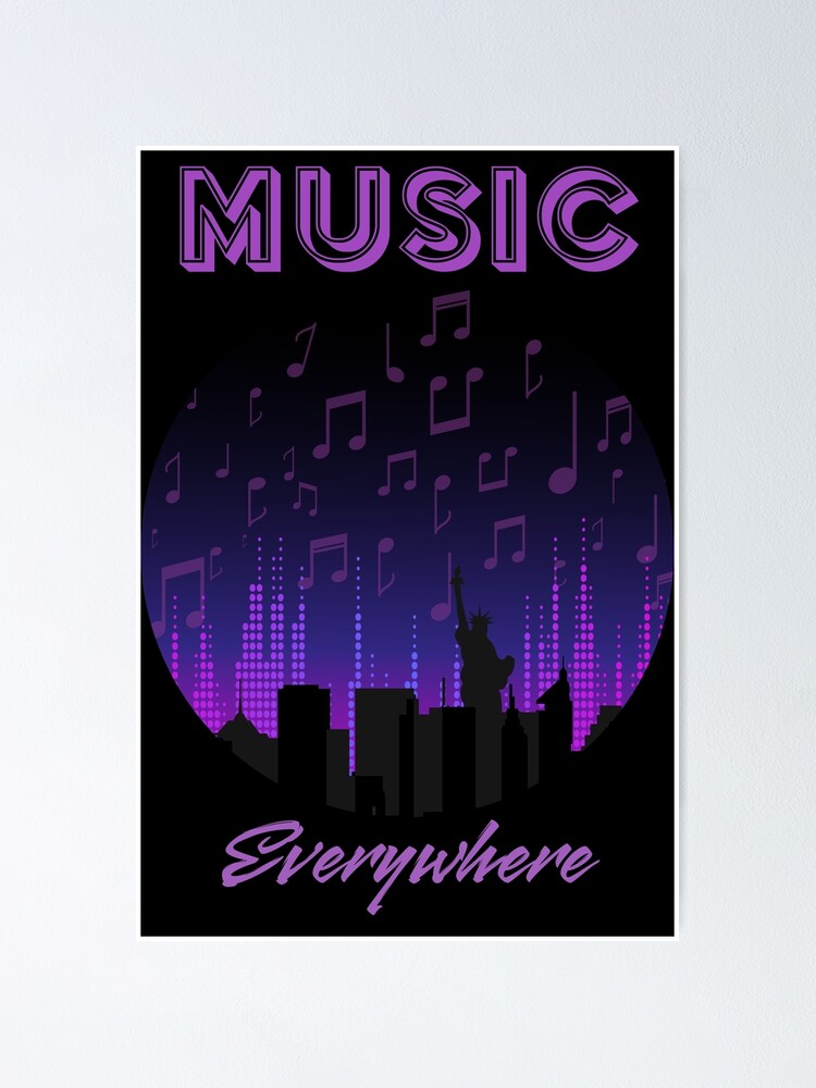 "Music Is Everywhere - Cool Dark City Silhouette" Poster for Sale by ...