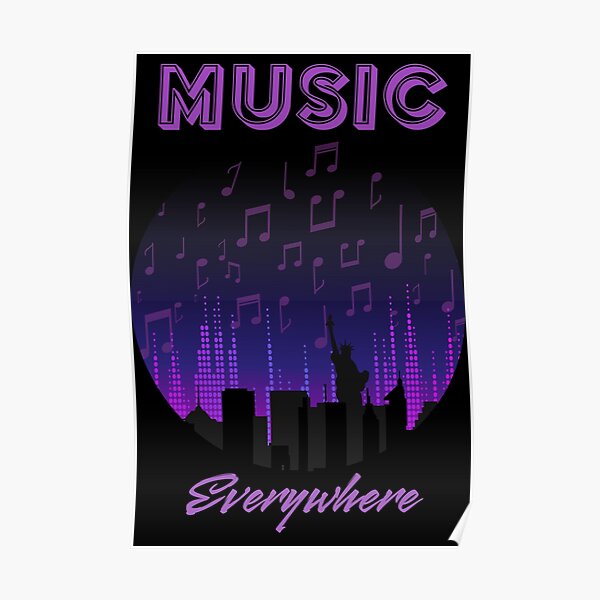 "Music Is Everywhere - Cool Dark City Silhouette" Poster for Sale by ...