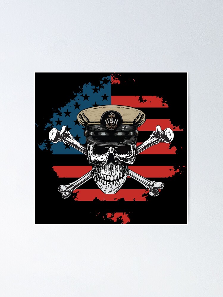 "Navy CPO Skull & Crossbones on US American Flag" Poster for Sale by ...