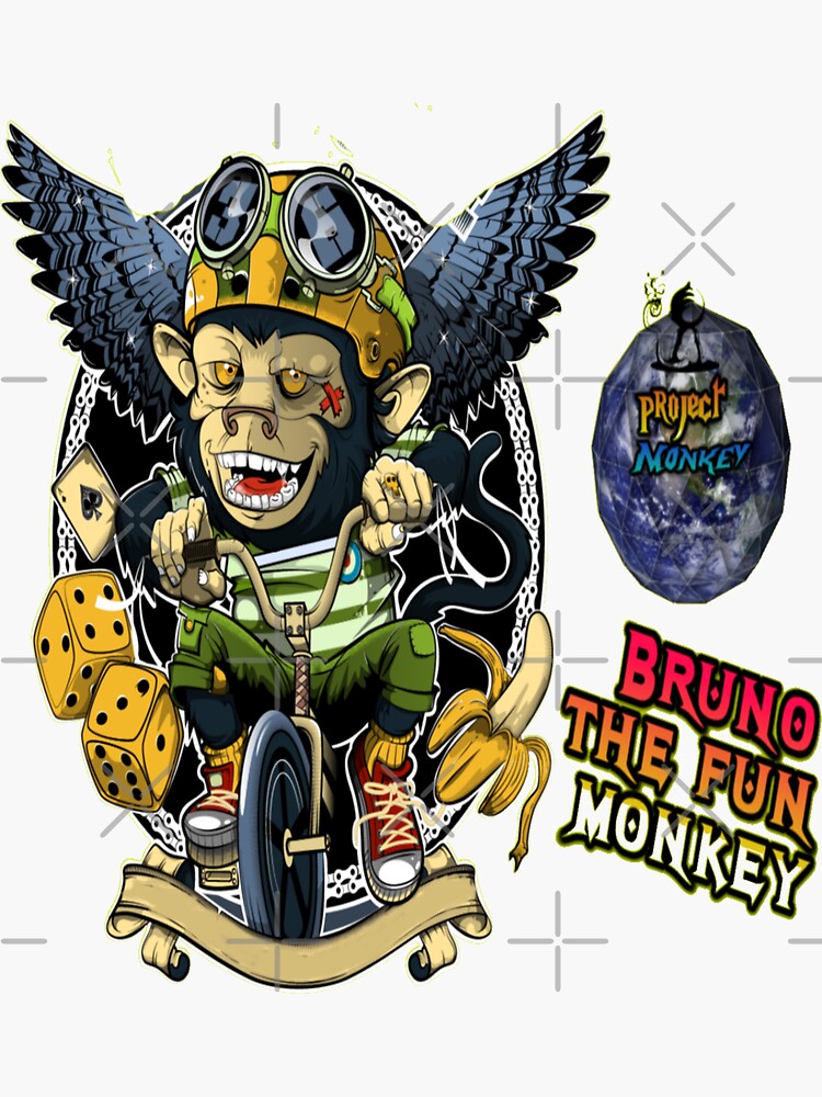 "Bruno the fun monkey - monkey world project" Sticker for Sale by ...