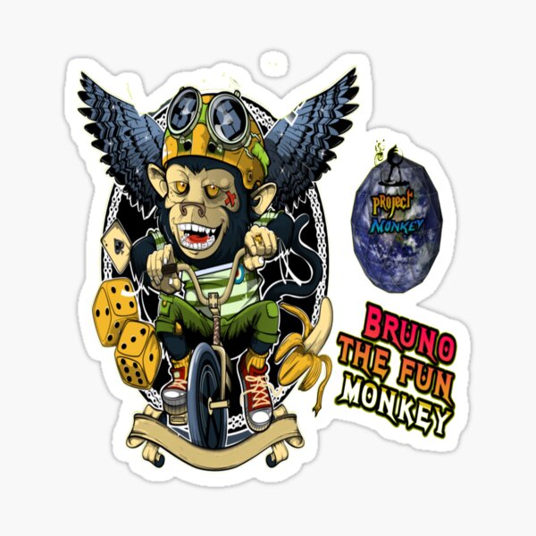 "Bruno the fun monkey - monkey world project" Sticker for Sale by ...