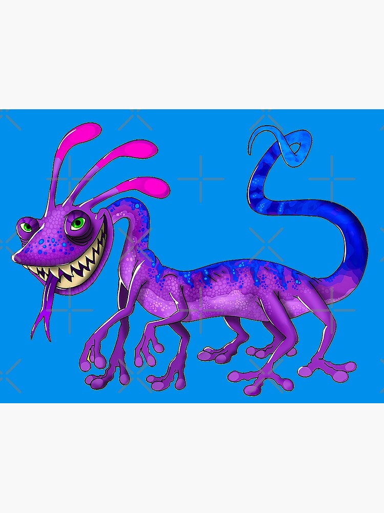 "RANDALL THE MEAN LIZARD MONSTER - RICH COLOR - BLUE BACKGROUND" Canvas ...