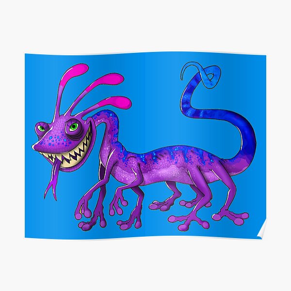 "RANDALL THE MEAN LIZARD MONSTER - RICH COLOR - BLUE BACKGROUND" Poster ...