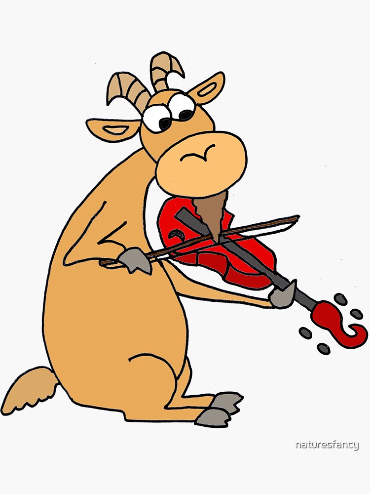 "Funky Goat Playing Fiddle Cartoon" Sticker for Sale by naturesfancy ...