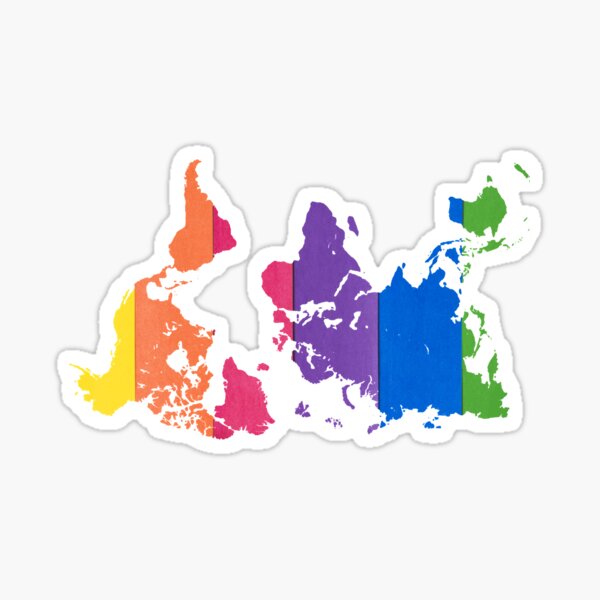 Pegatina «Impresionante primer día mapa del mundo al revés colores de ...