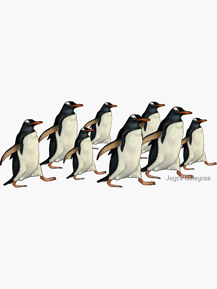 "Eight Marching Penguins Wildlife Illustration" Sticker by Joyce ...