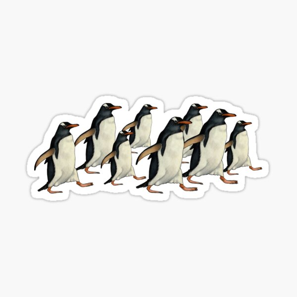 "Eight Marching Penguins Wildlife Illustration" Sticker by Joyce ...