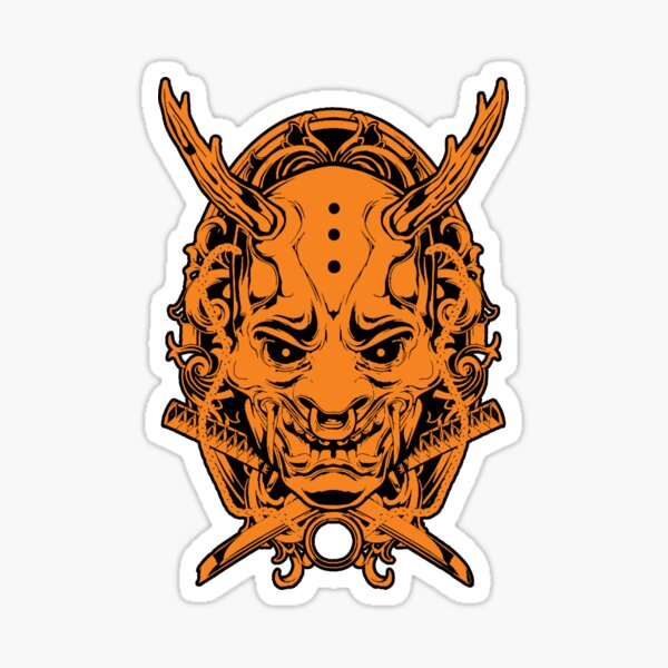 "Japanese oni mask samurai warrior (orange)" Sticker for Sale by Byfab ...